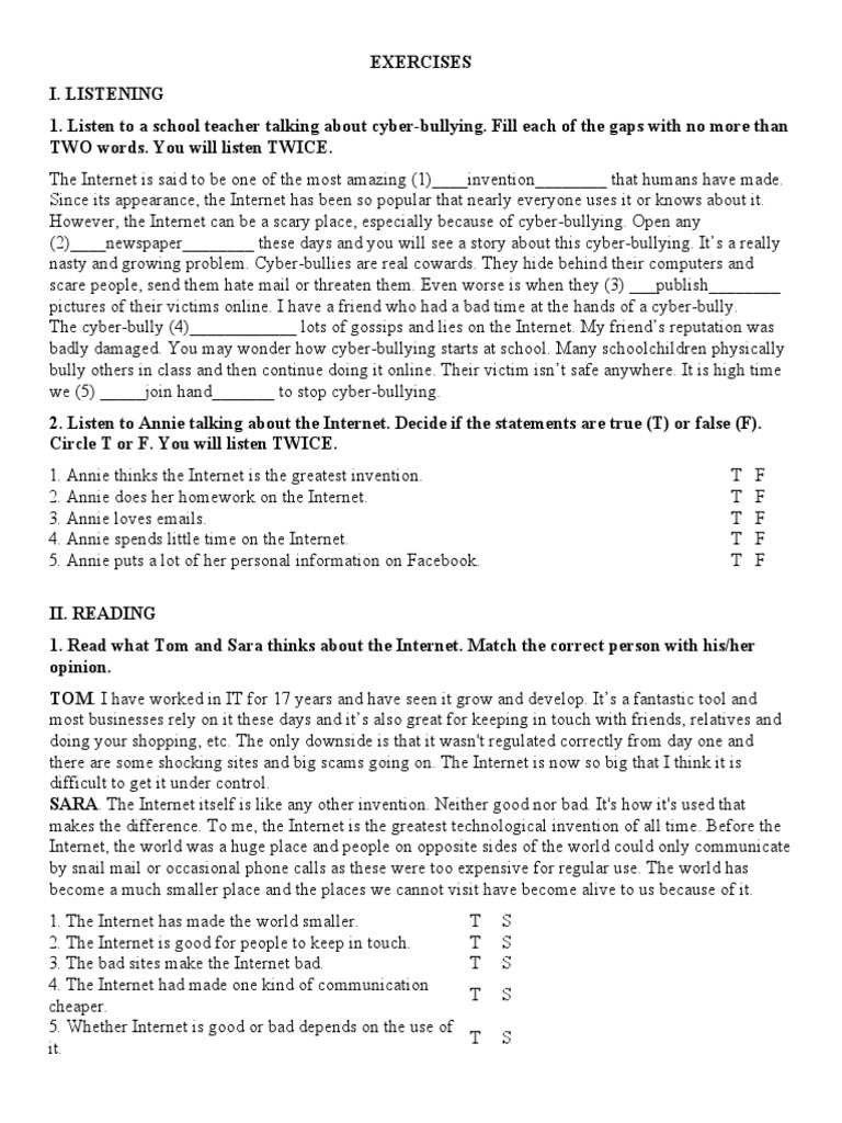 Exercises l2 | PDF | Nonverbal Communication | Cyberbullying