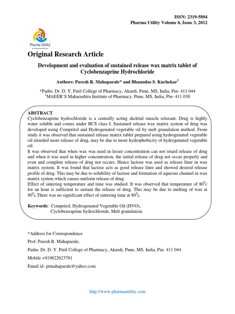 Original Research Article | PDF | Tablet (Pharmacy) | Drugs
