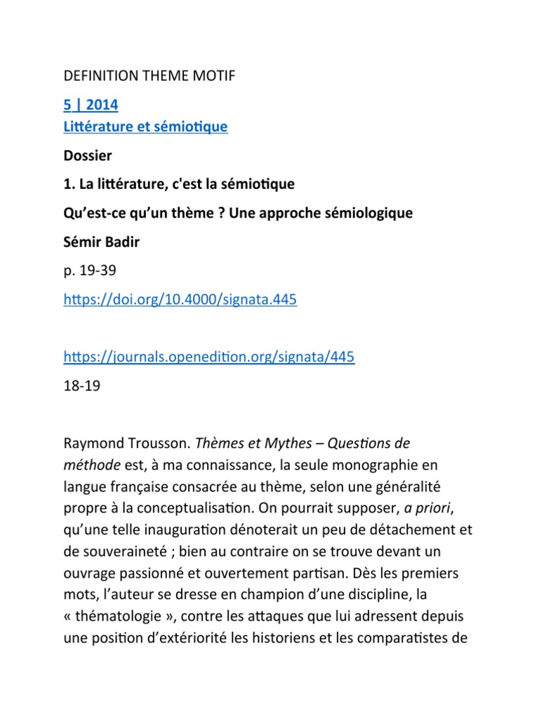 Definition Theme Motif | PDF | Science | Sciences philosophiques