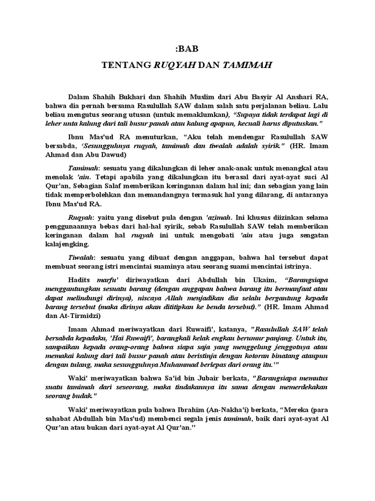 BAB Ruqyah Dan Tamimah | PDF