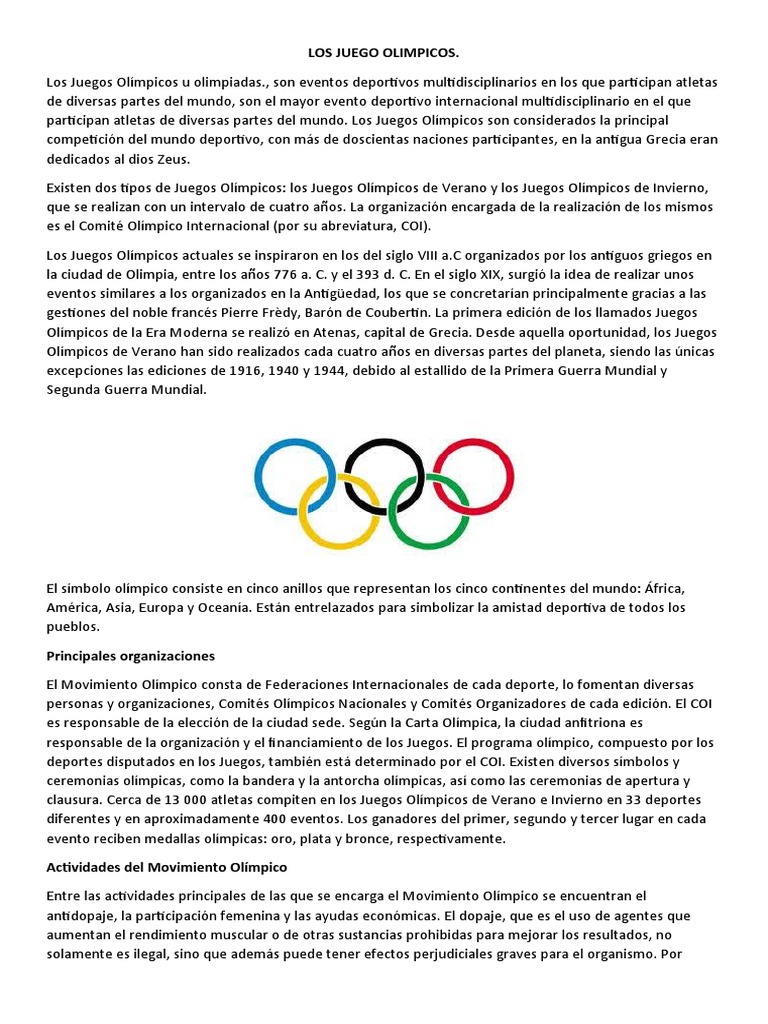 Historia y disciplinas de los Juegos Olímpicos | PDF | Juegos olímpicos ...