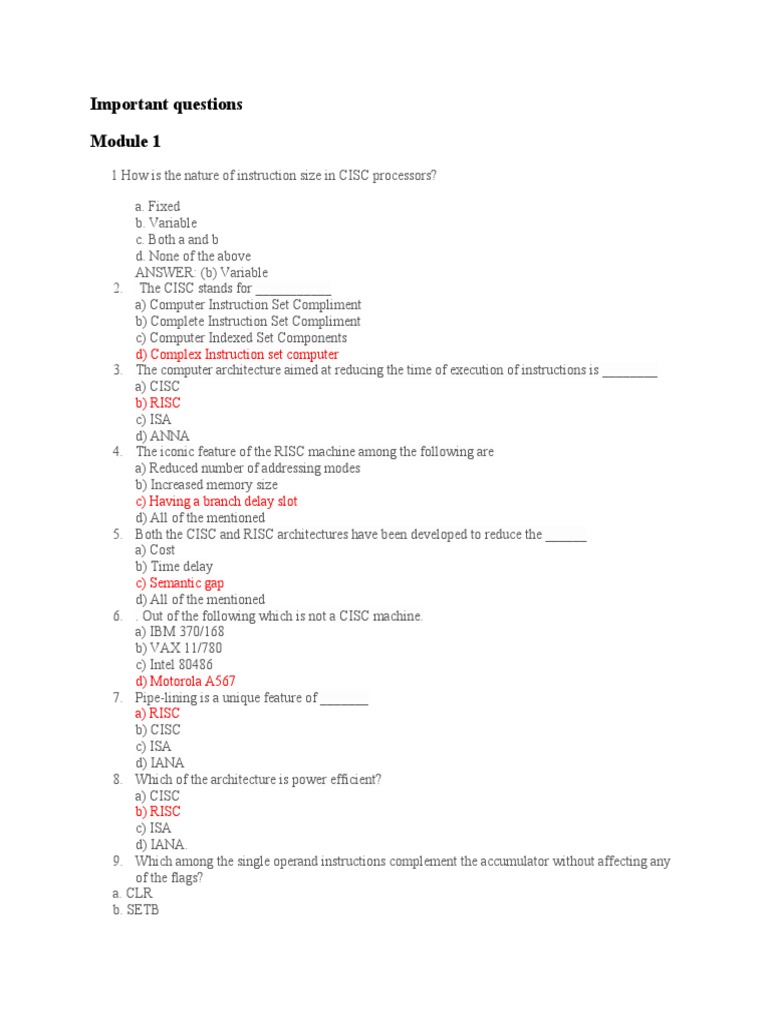 Important Questions: D) Complex Instruction Set Computer | PDF ...