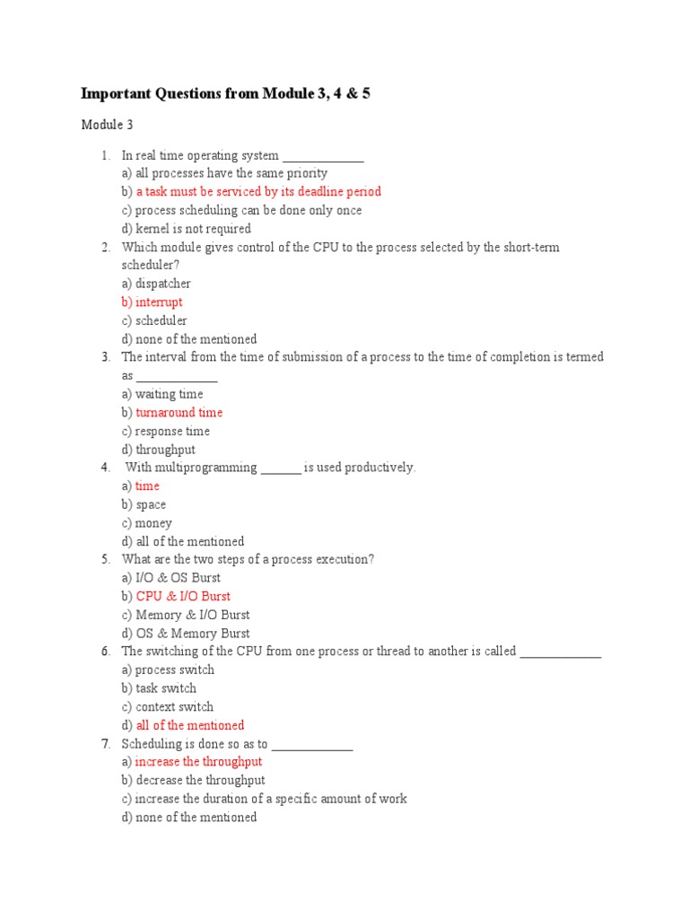 Important Questions From Module 3, 4 & 5: A Task Must Be Serviced by Its Deadline Period | PDF ...