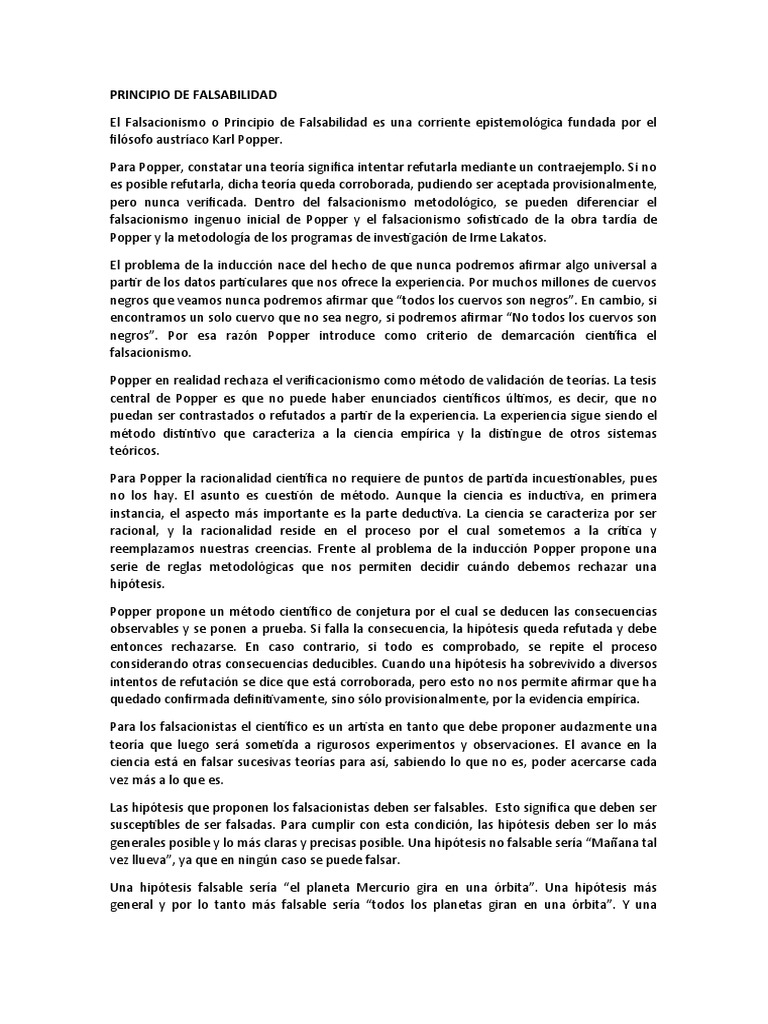 Principio de Falsabilidad | PDF | Karl Popper | Hipótesis