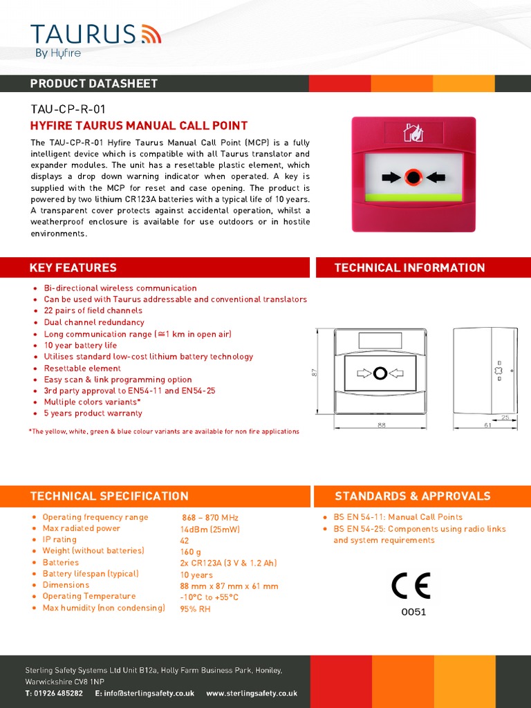 Tau-Cp-R-01 Hyfire Taurus Manual Call Point | PDF | Computer ...