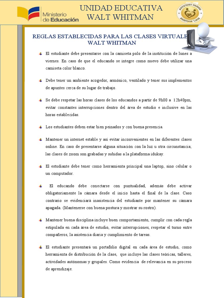 Reglas Establecidas para Las Clases Virtuales | PDF