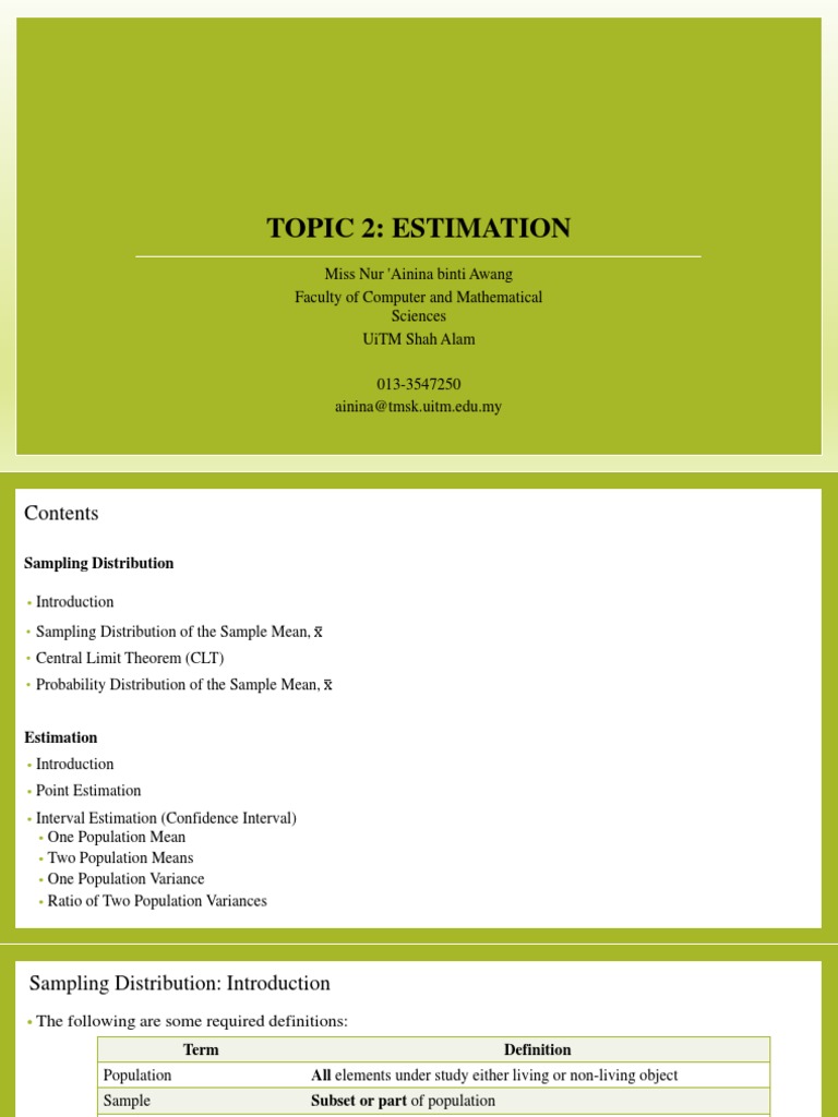 Topic 2 Estimation | PDF | Standard Deviation | Confidence Interval