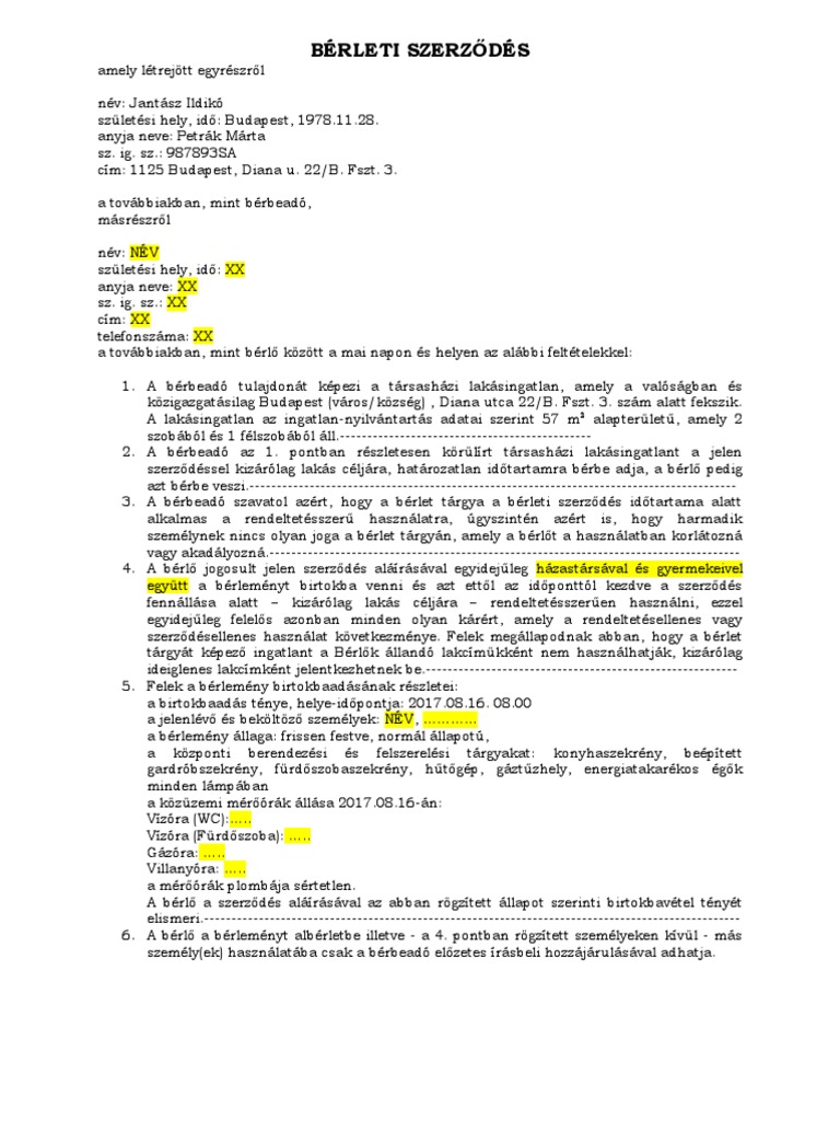 Berleti Szerzodes | PDF