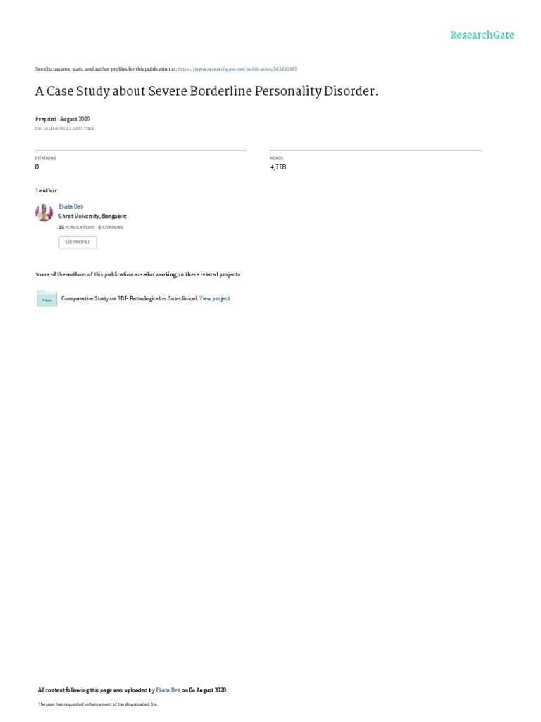 A Case Study About Severe Borderline Personality Disorder.: August 2020 ...