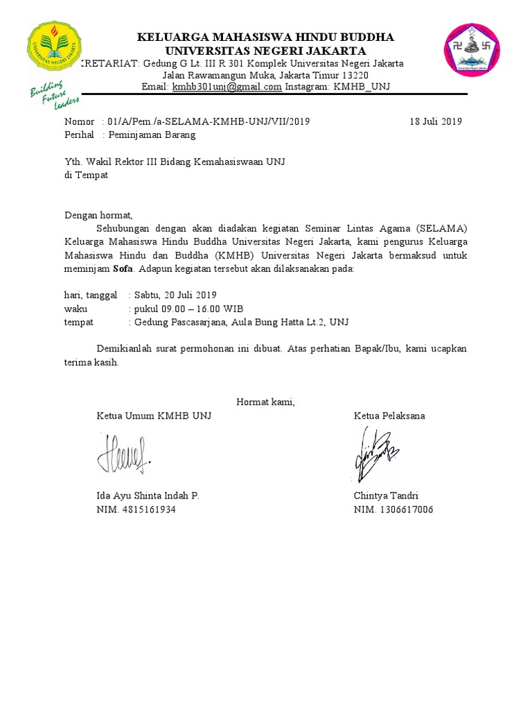 Surat Peminjaman Aula UNJ | PDF | Politik | Perjalanan