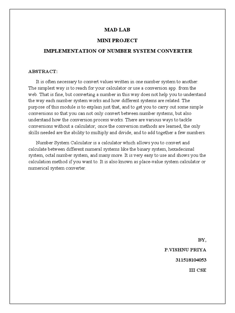 Mad Lab Mini Project Implementation of Number System Converter | PDF