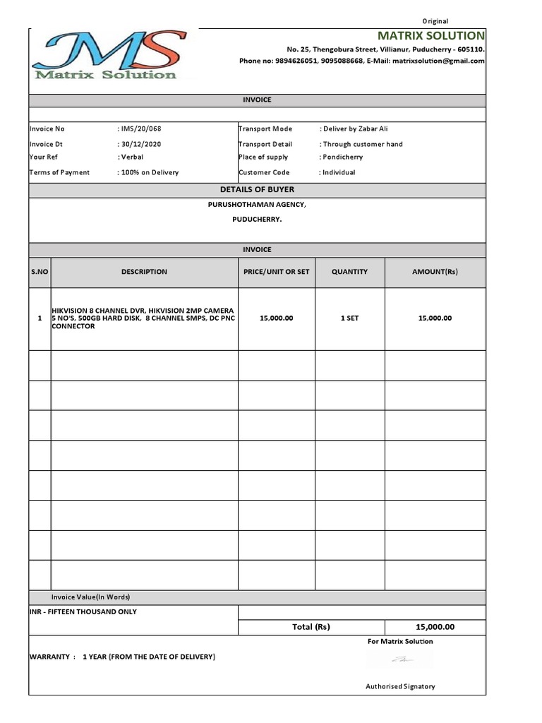 Matrix Solution: Details of Buyer | PDF