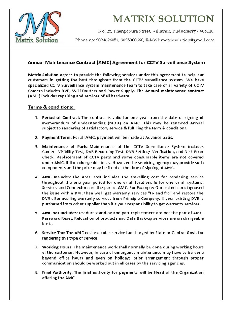 Cctv Maintenance Contract Pricing Sales USA | www.pinnaxis.com