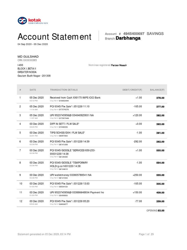 Statement | PDF | Debits And Credits | Financial Transaction