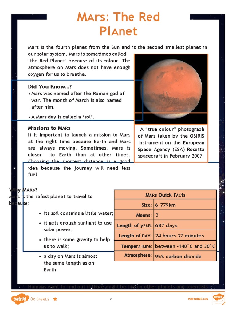 Reading About Mars - Comprehension Grades 3 - 6 | PDF | Mars | Planets