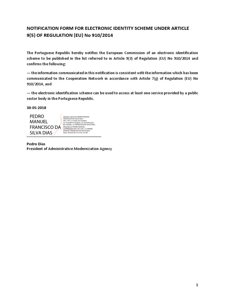 NOTIFICATION FORM FOR ELECTRONIC IDENTITY SCHEME UNDER ARTICLE 9 - PT ...