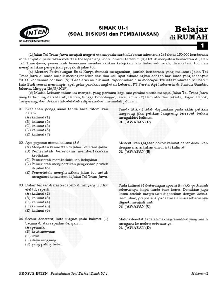Soal Diskusi Dan Pembahasan Simak Ui-1 | PDF