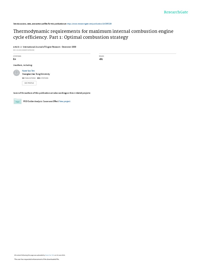 Thermodynamic Requirements For Maximum Internal Combustion Engine Cycle