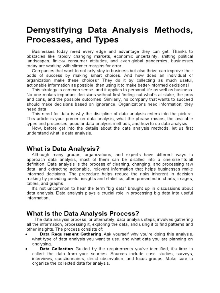 Demystifying Data Analysis Methods | PDF | Data Analysis | Statistics