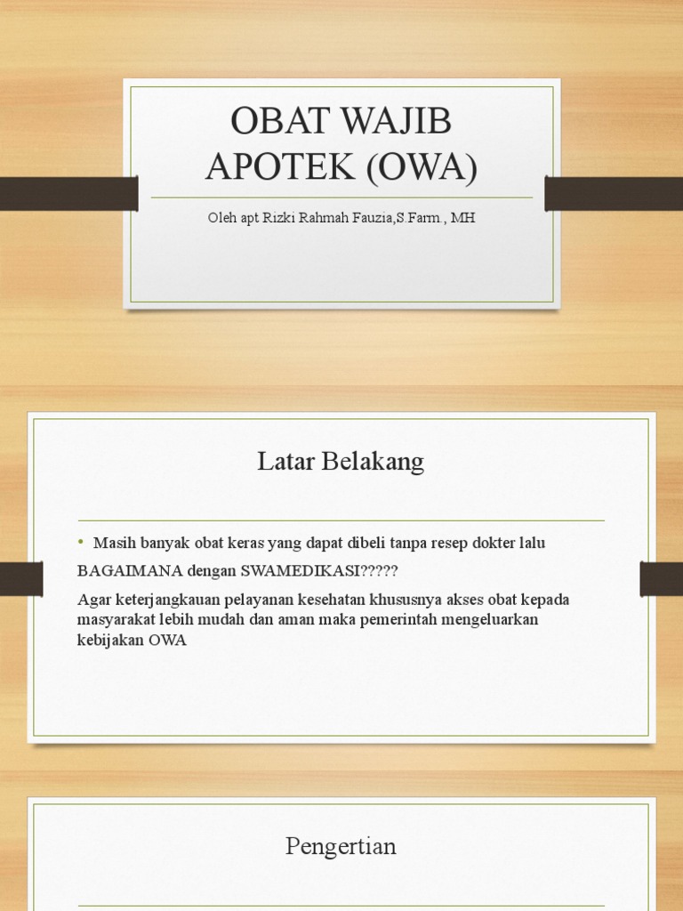 Obat Wajib Apotek (Owa) : Oleh Apt Rizki Rahmah Fauzia, S.Farm., MH | PDF