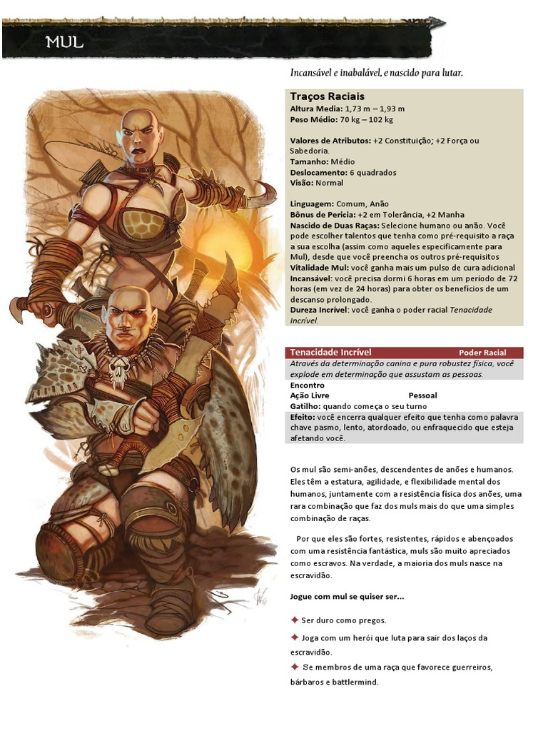 DD 4e Raca Mul Dark Sun Biblioteca Elfica | PDF