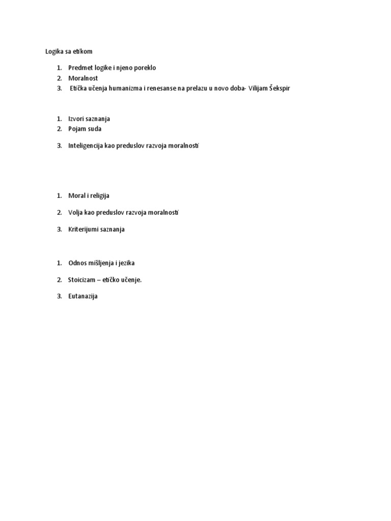 Logika Sa Etikom - Ispitna Pitanja | PDF