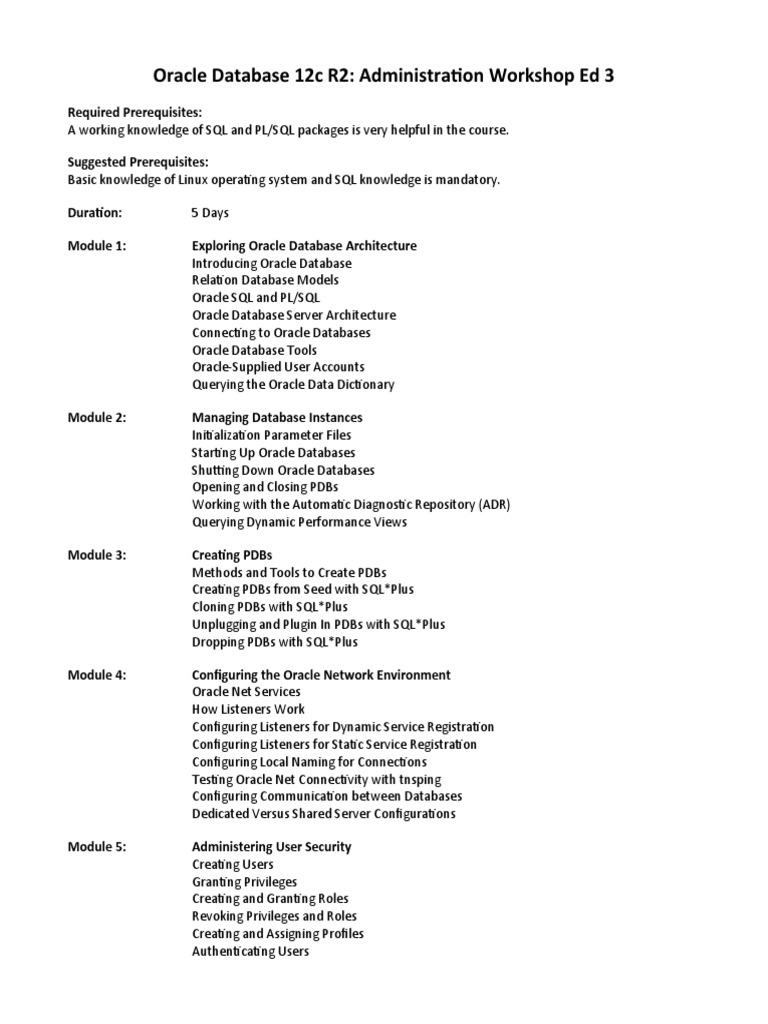 Oracle Database 12c R2 - Official ADMIN1 | PDF | Sql | Databases