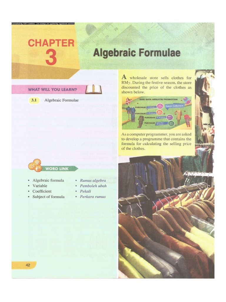 Mathematics Form 2 - Chapter 3 - Algebraic Formulae | PDF