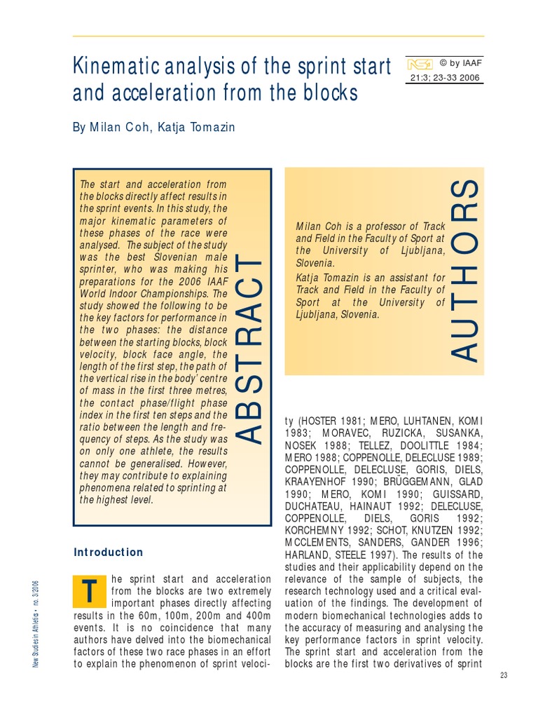 Kinematic Analysis of The Sprint Start and Acceleration Form The Blocks | PDF | Kinematics ...