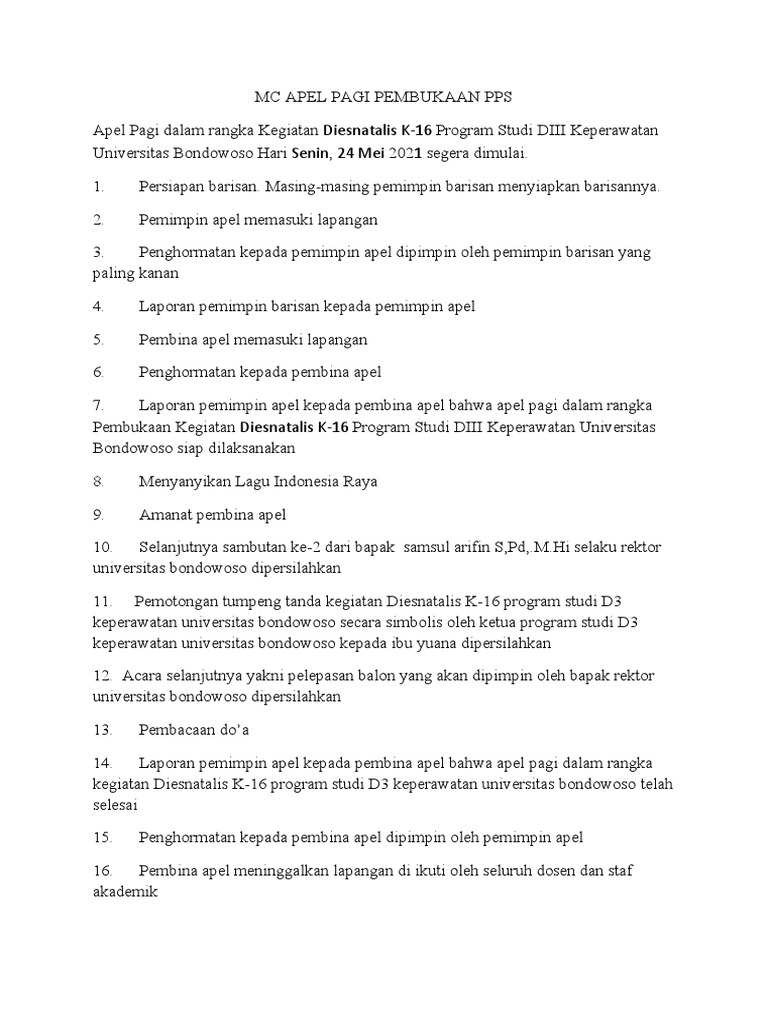 MC Apel Pagi Pembukaan PPS | PDF
