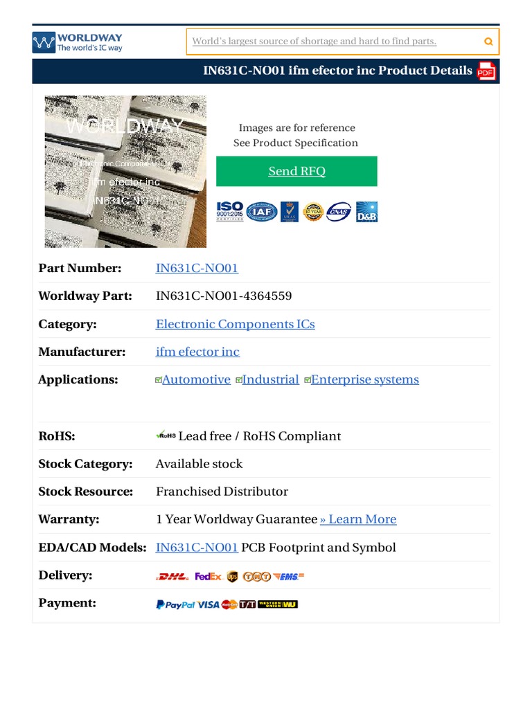 IN631C-NO01 Ifm Efector Inc Product Details | PDF