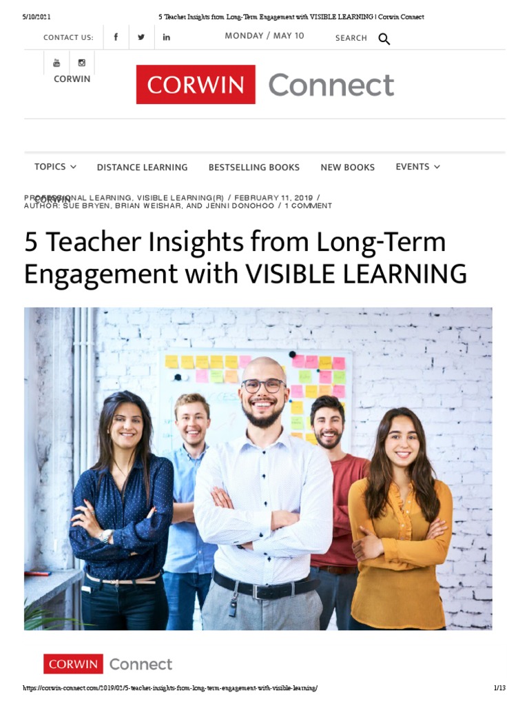 5 Teacher Insights From Long-Term Engagement With VISIBLE LEARNING ...