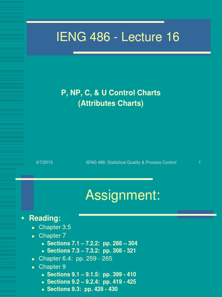 IENG 486 - Lecture 16: P, NP, C, & U Control Charts (Attributes Charts ...
