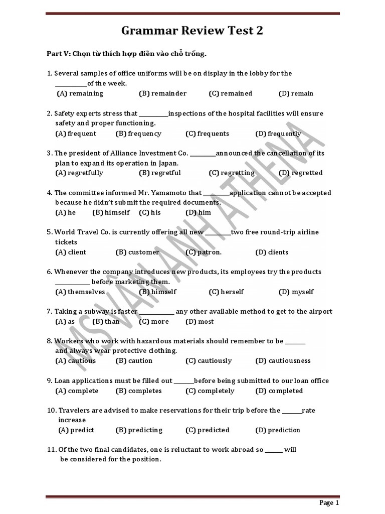 Doc0656296 Grammar Review Test 2 | PDF | Economies | Business
