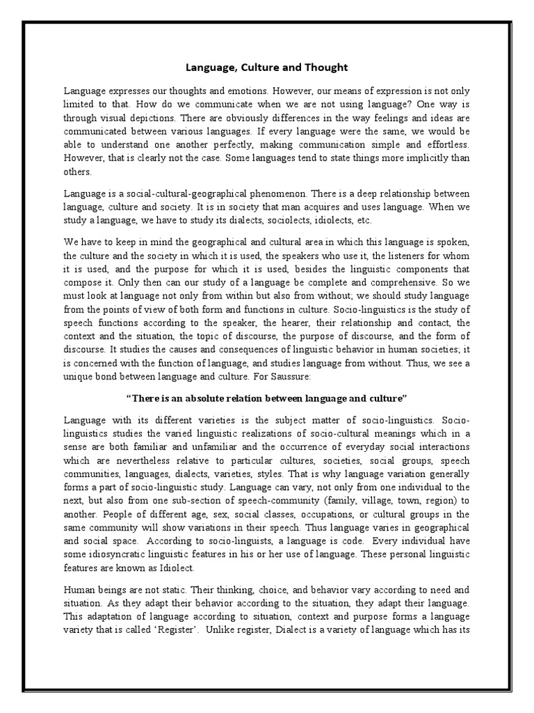 Language Culture And Thought Pdf Linguistics Psychological Concepts