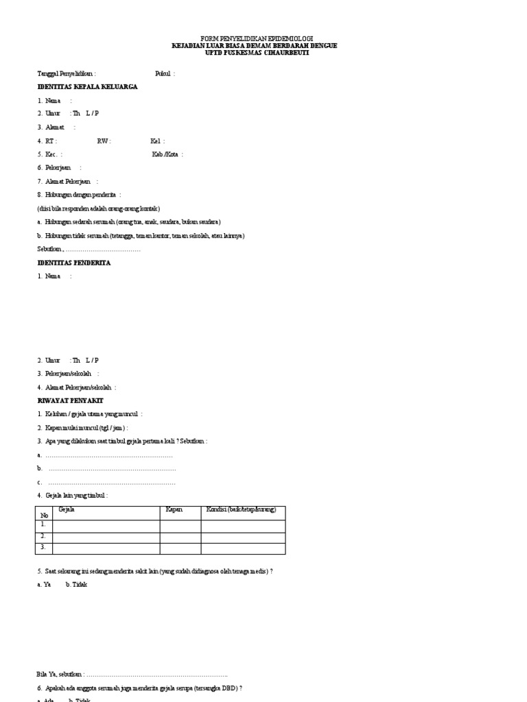 Form Penyelidikan Epidemiologi DBD | PDF