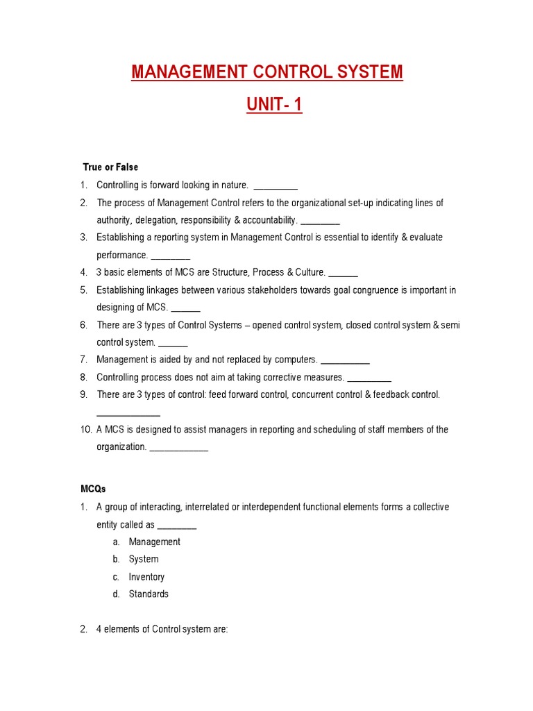 Management Control System Unit 1QB | PDF | System | Business