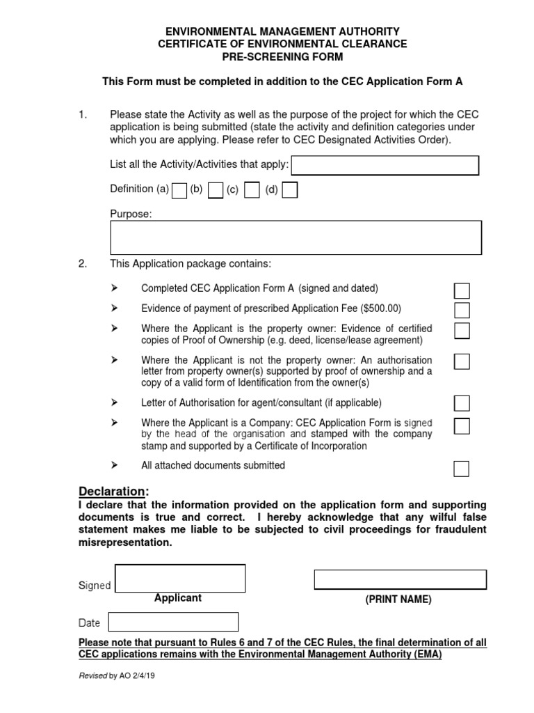CEC Application Form A | PDF | Air Pollution | Waste Management