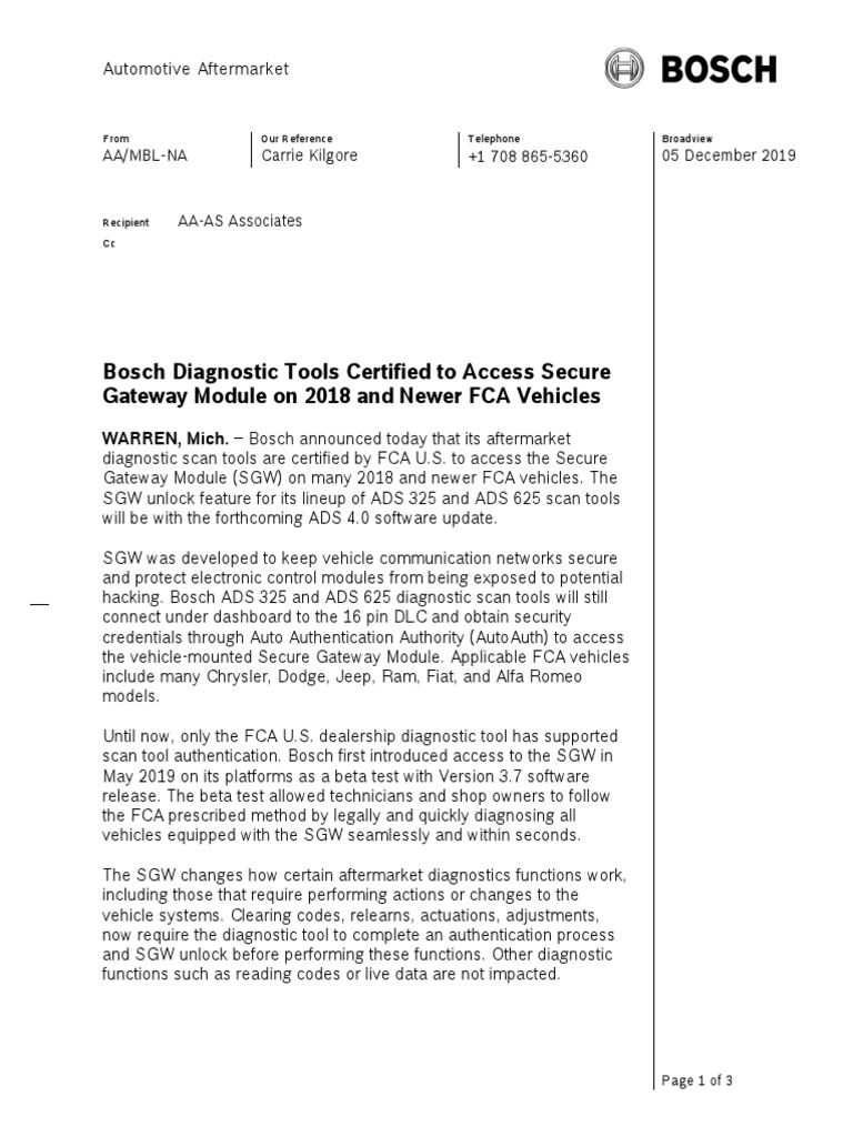 Bosch Tools Access FCA Secure Gateway | PDF | Chrysler | Computing