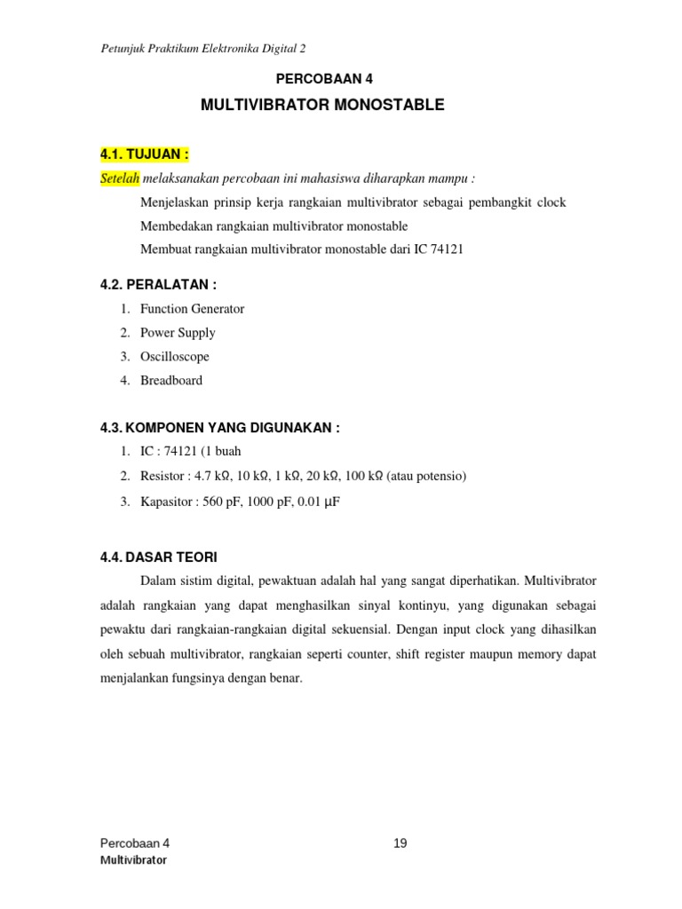 Multivibrator Monostable IC 74121 | PDF