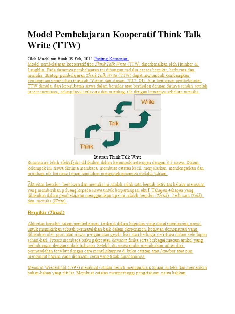 Model Pembelajaran Think Talk Write Ttw Pdf
