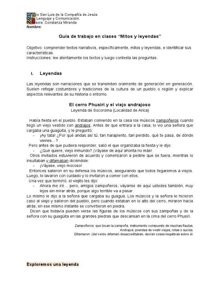 LEYENDA 5to - Guía de Trabajo en Clases | PDF | Leyendas