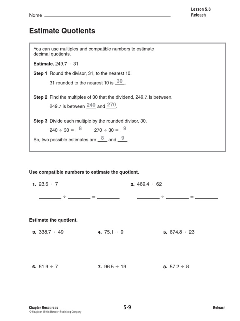 5th Grade Math Reteach & Enrich | PDF | Division (Mathematics) | Arithmetic