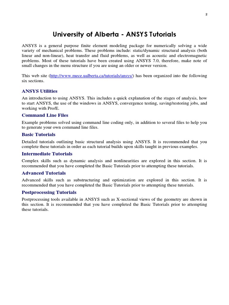 ANSYS Tutorials for Finite Element Analysis | PDF | Finite Element ...