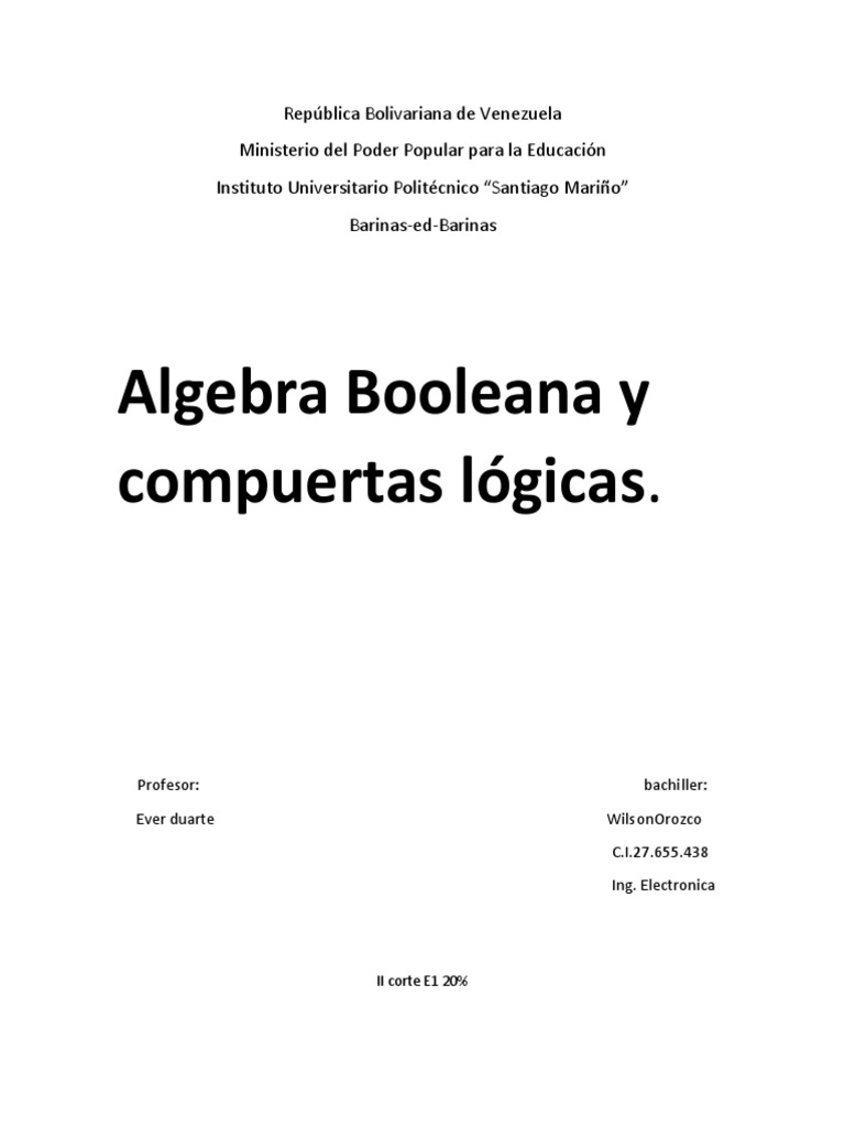 Algebra Booleana y Compuertas Lógicas SD c2 | PDF | Puerta lógica | Lógica
