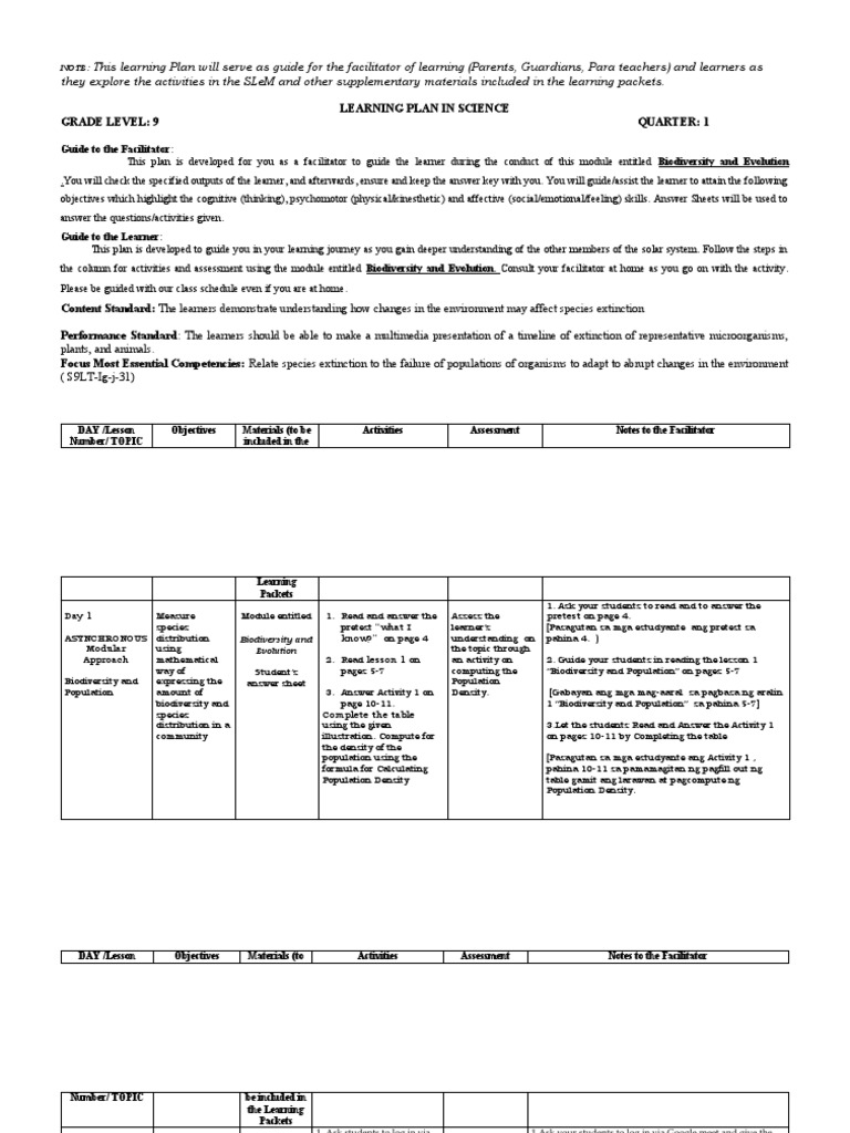 Grade9 Science-Q1-W5-LearningPlan | PDF | Learning | Teachers