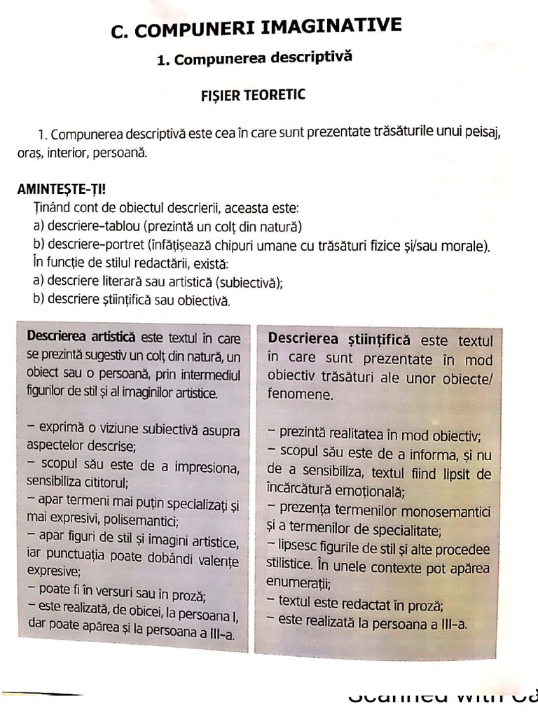 Compunerile Descriptive Teorie Si Exemple | PDF