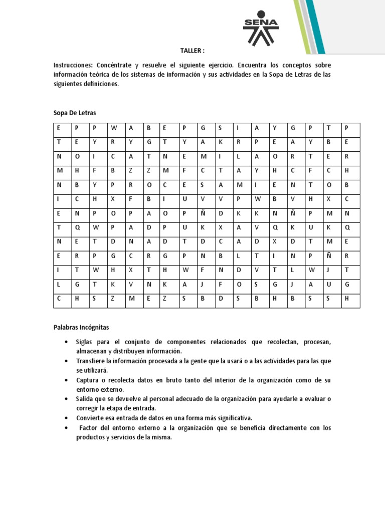 01 6 Taller Sopa de Letras Si | PDF