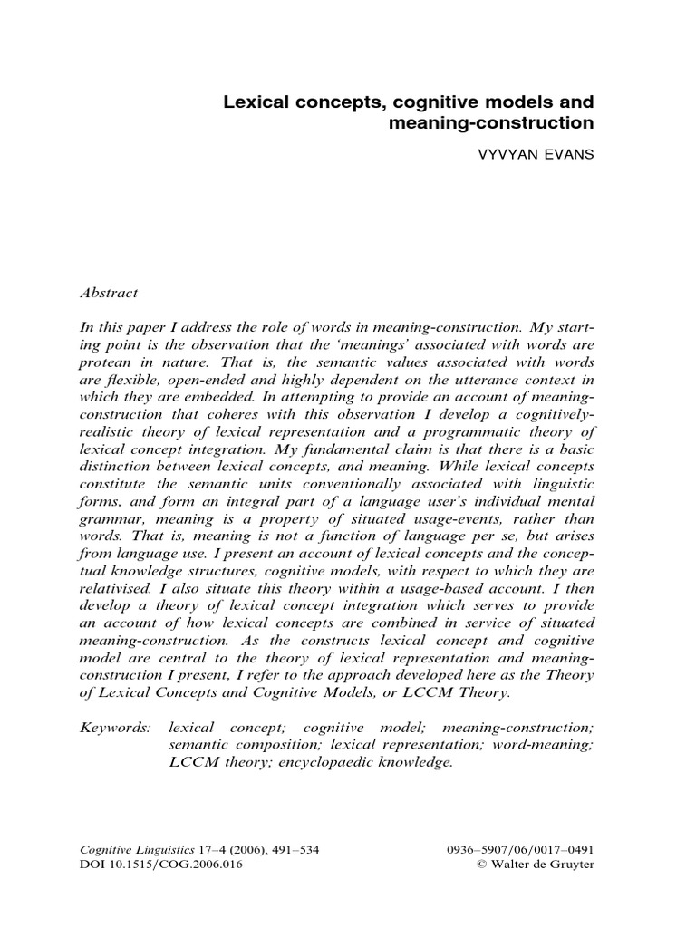 Lexical Concepts, Cognitive Models and Meaning-Construction: Vyvyan ...