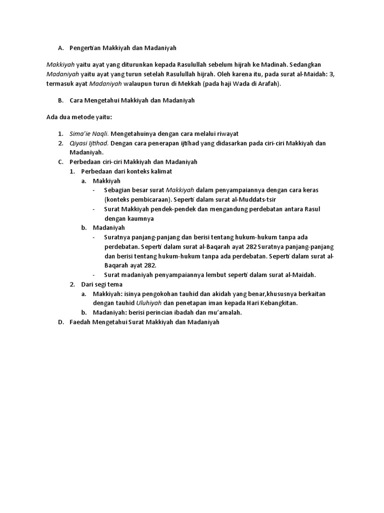 Pengertian Makkiyah Dan Madaniyah | PDF